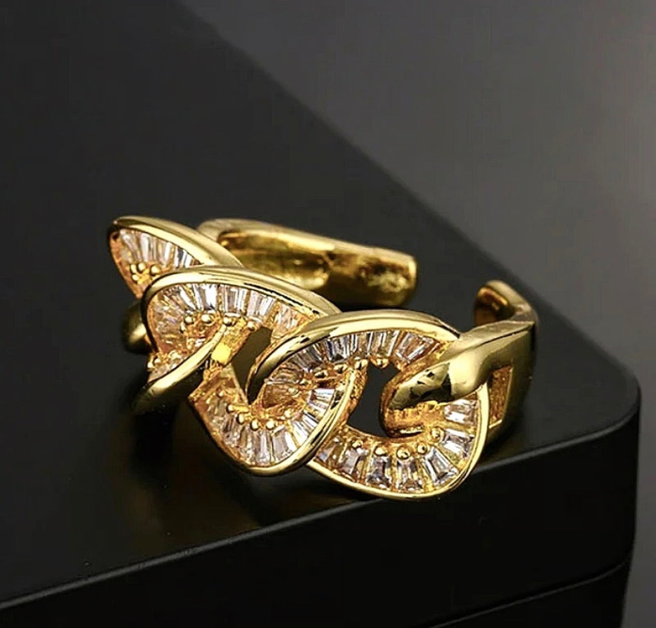 Elegant Cuban Rhinestones Chain Link Ring – Dainty Little Shop